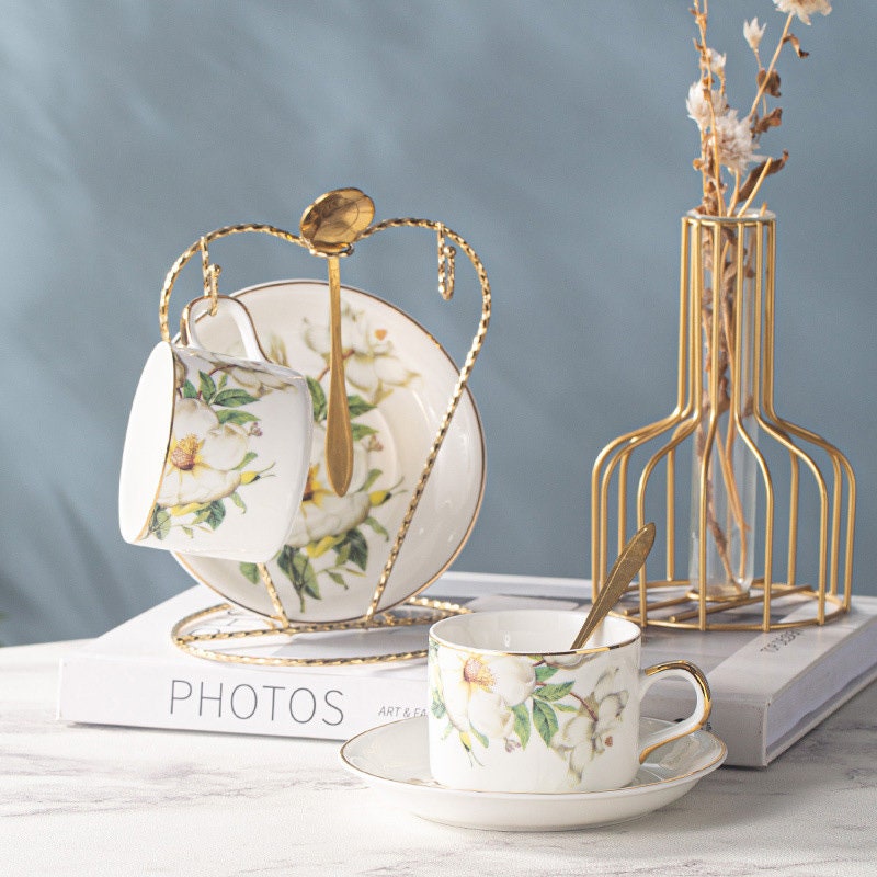 Camellia Ceramic Tea Set, Vintage Tea Set, European Coffee Cups and Saucers, Coffee Set ...