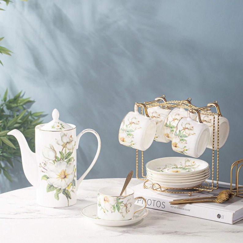 Camellia Ceramic Tea Set, Vintage Tea Set, European Coffee Cups and Saucers, Coffee Set ...