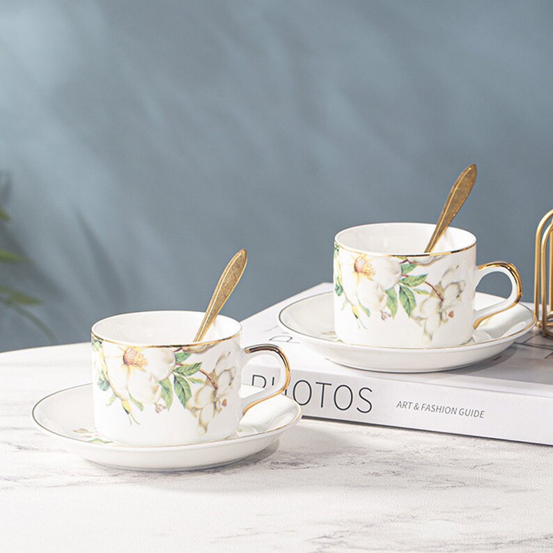 Camellia Ceramic Tea Set, Vintage Tea Set, European Coffee Cups and Saucers, Coffee Set ...