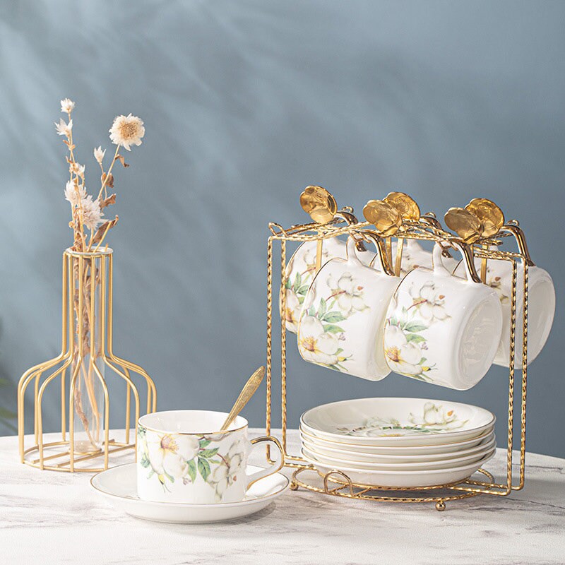 Camellia Ceramic Tea Set, Vintage Tea Set, European Coffee Cups and Saucers, Coffee Set ...