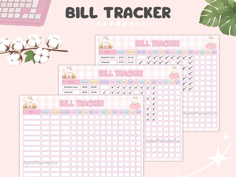 Editable Yearly Bill Payment Tracker: Printable Bill and Expense ...