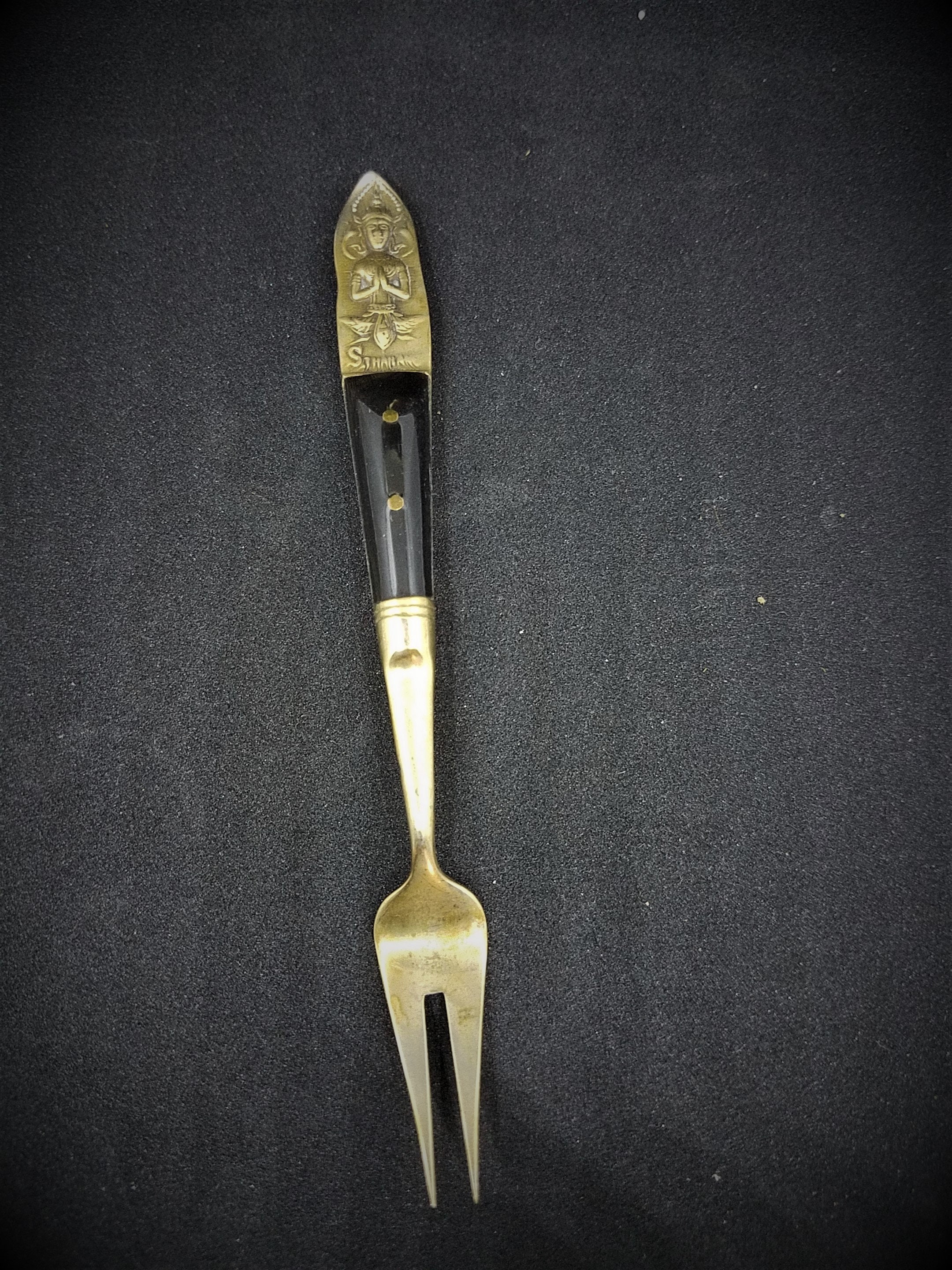 Bronze & Rosewood Thai Cocktail Forks with Buddha