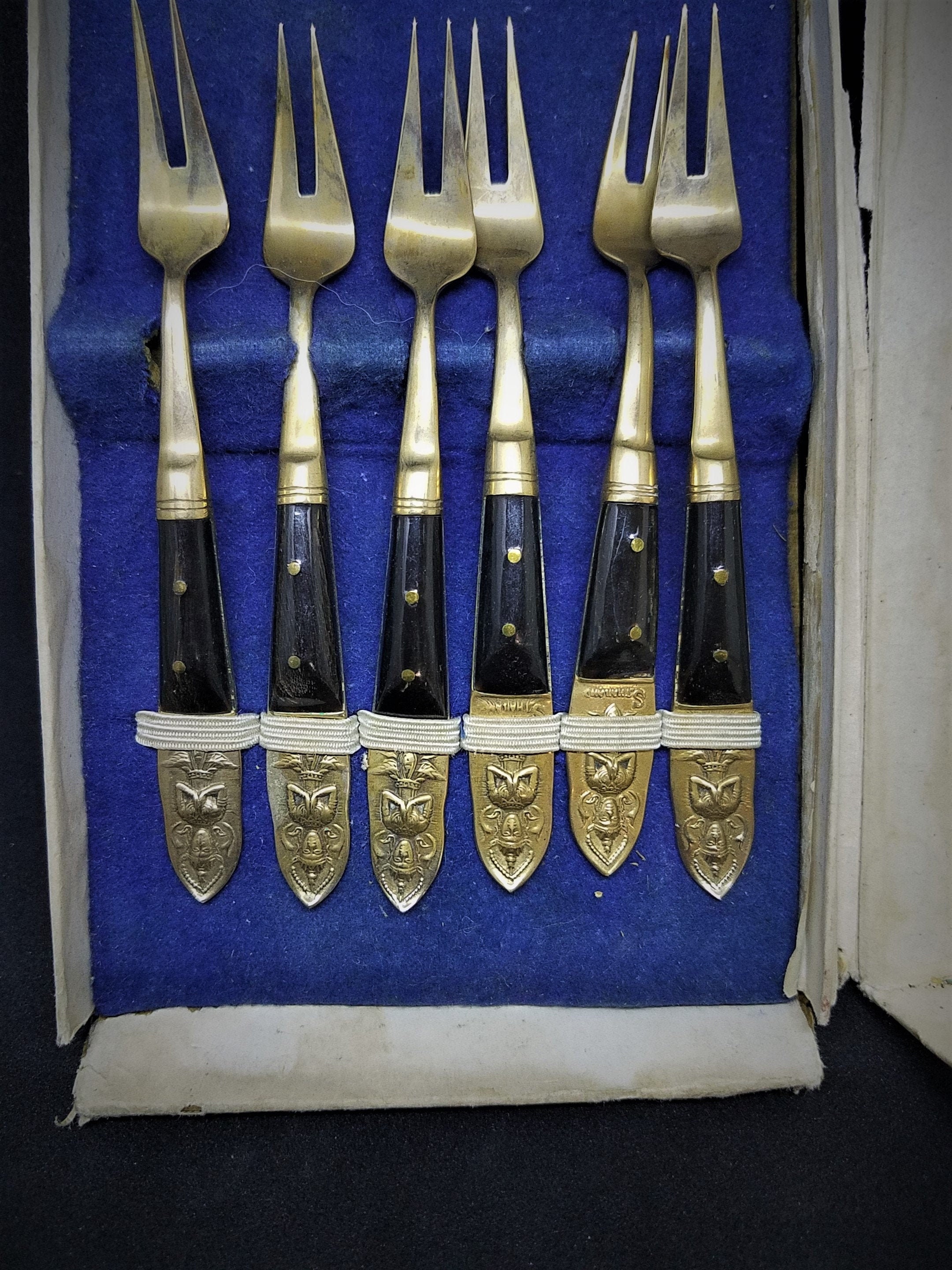 Bronze & Rosewood Thai Cocktail Forks with Buddha
