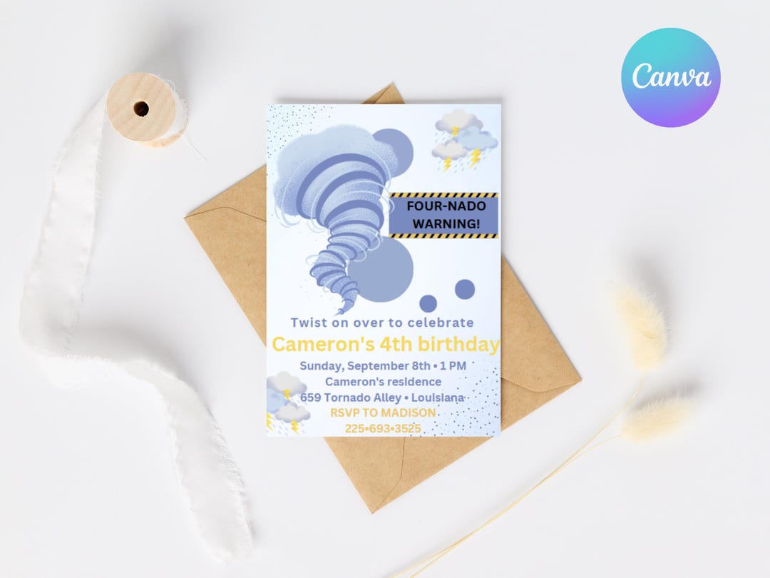 Fournado 4th Birthday Invitation: Funny Weather Theme (canva Template ...