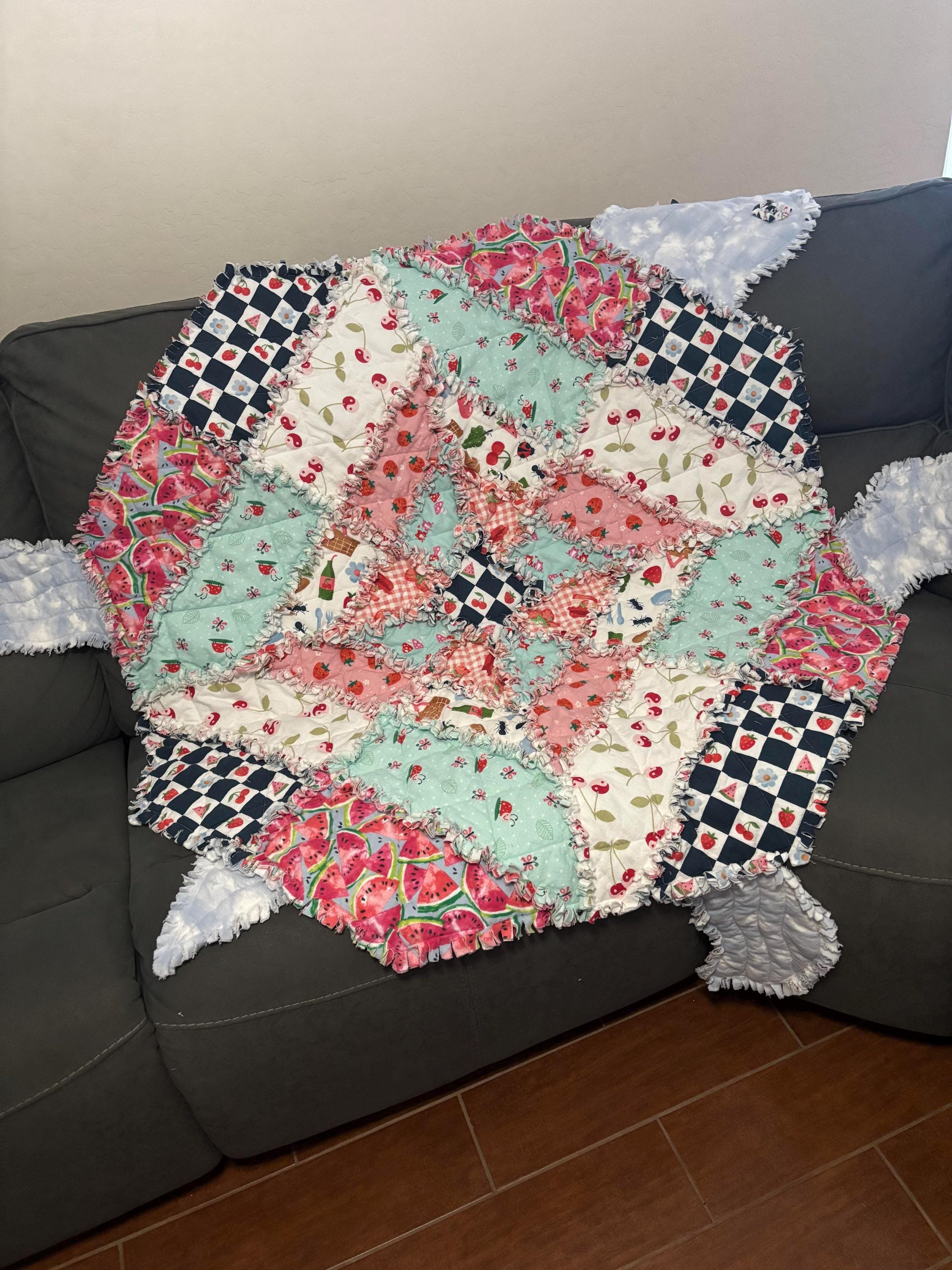 Turtle Rag Quilt Pattern and Sewing Instructions, Blanket, Tummy Time ...