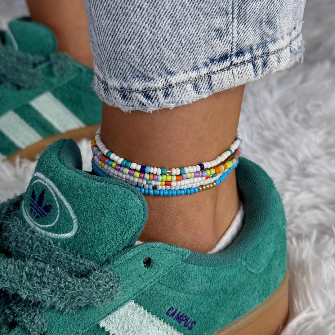 Boho Beaded Anklet Set: Colorful Beach Surfer Anklets - Etsy