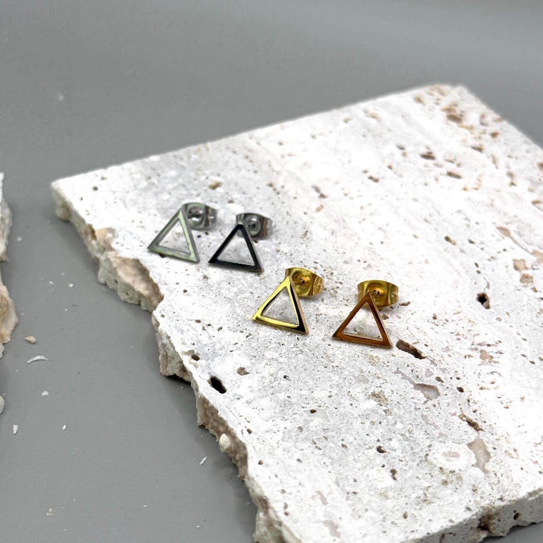 Tiny Triangle Stud Earrings: 18K Gold Plated Stainless Steel - Etsy