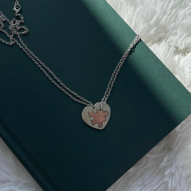 Heart Puzzle Pendant Necklace Set, Matching Stainless Steel Friendship ...