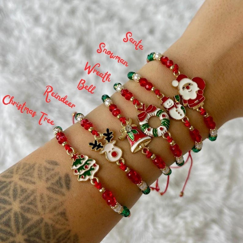 Santa Bracelet, Christmas Tree Charm, Christmas Gift, Festive Bracelet ...