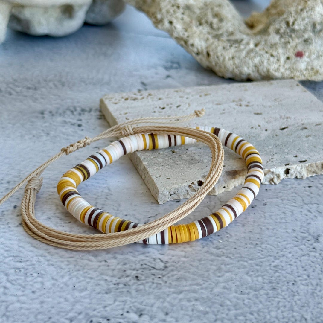 Heishi Clay Bead Surfer Bracelet Set, Adjustable Friendship Jewelry - Etsy