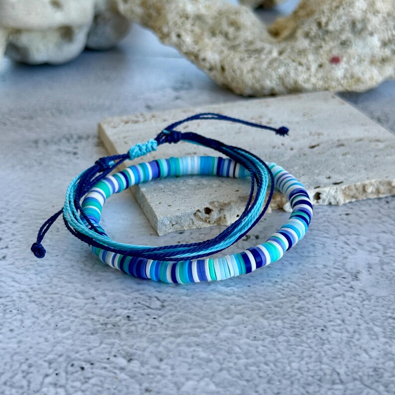 Heishi Clay Bead Surfer Bracelet Set, Adjustable Friendship Jewelry - Etsy