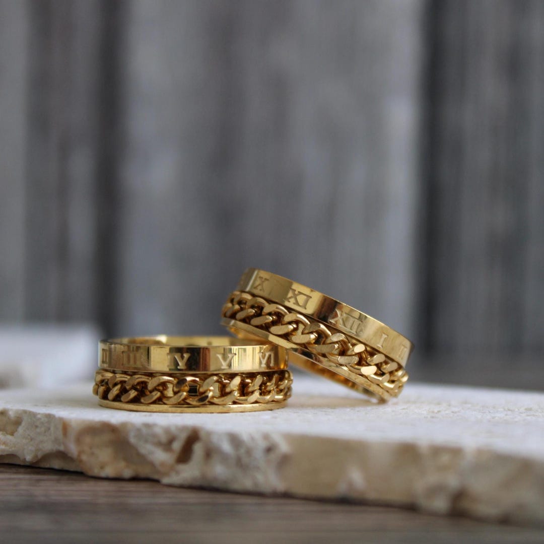 Tungsten Spinner Ring: Anti-stress Chain Design - Gold & Neon - Etsy