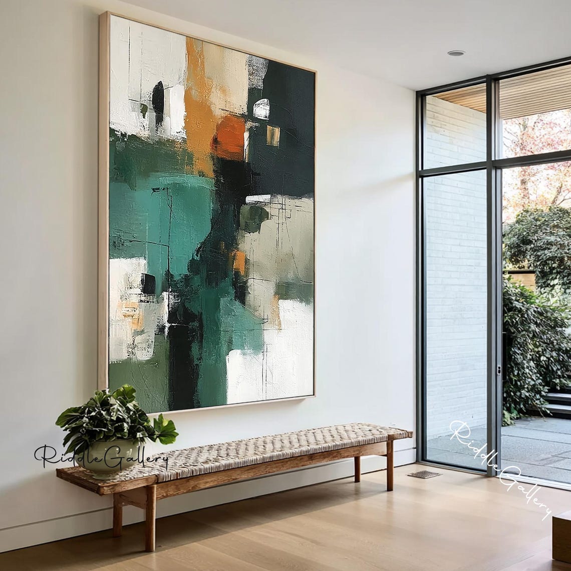 Neutral Sage Green Abstract Canvas Painting Large Textured Minimalist ...