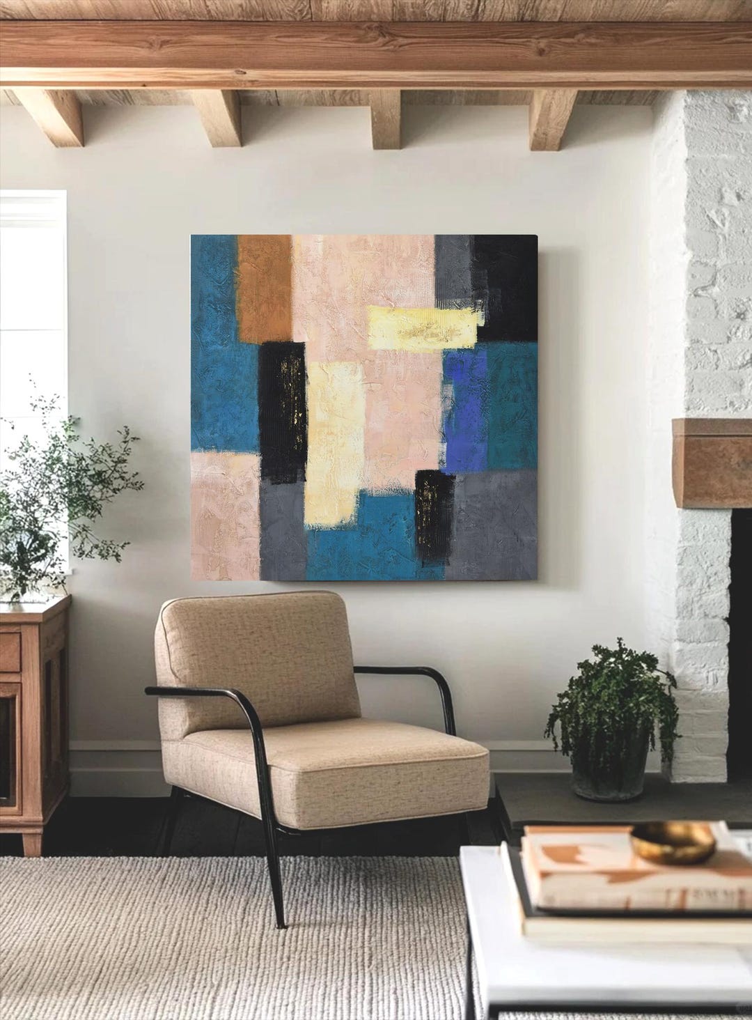Abstract Colorful Painting,geometry Color Blocks Wall Art,framed Canvas ...
