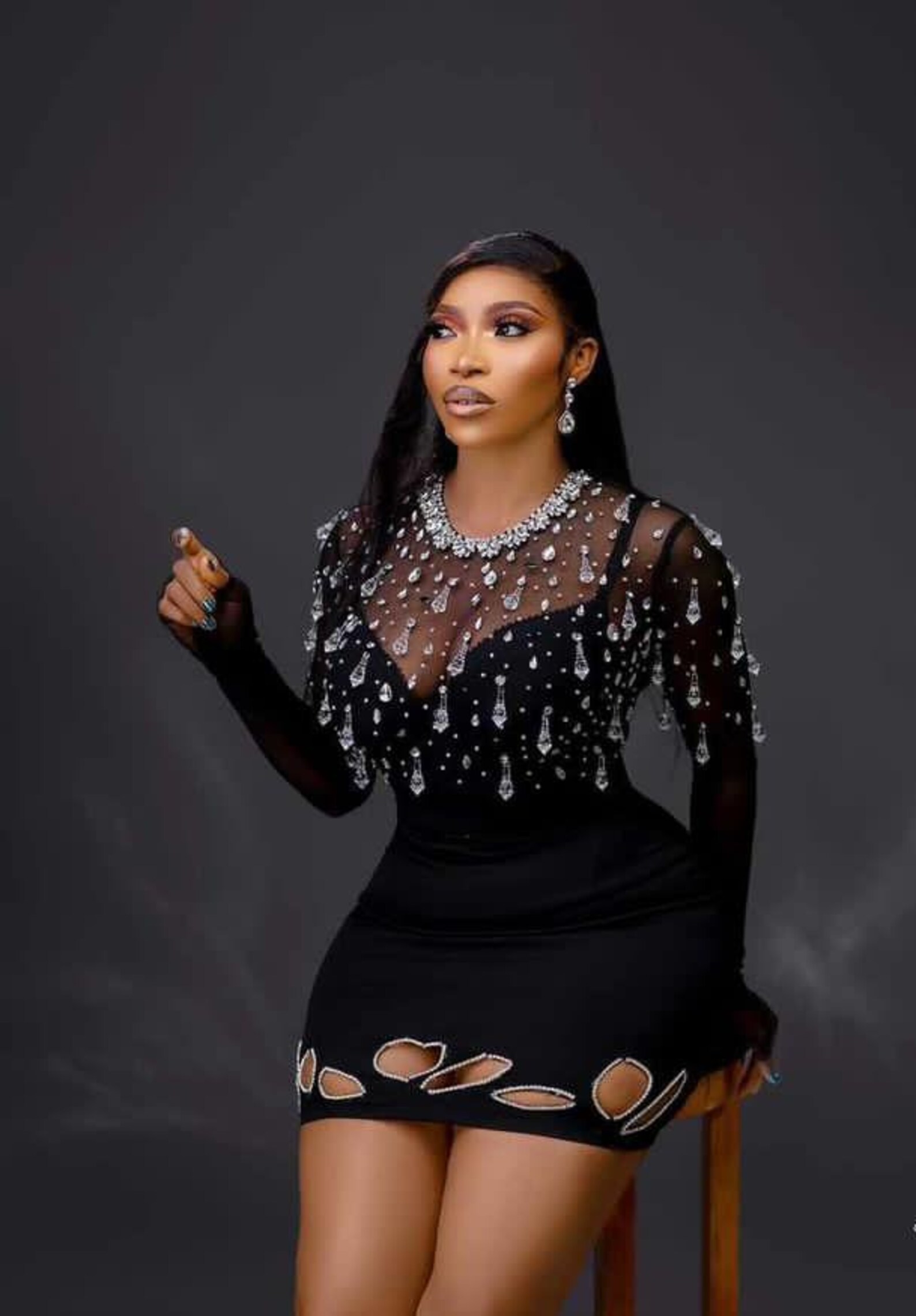 Long Sleeves Sheath Illusion Crystals Beaded Decorated Dress ...