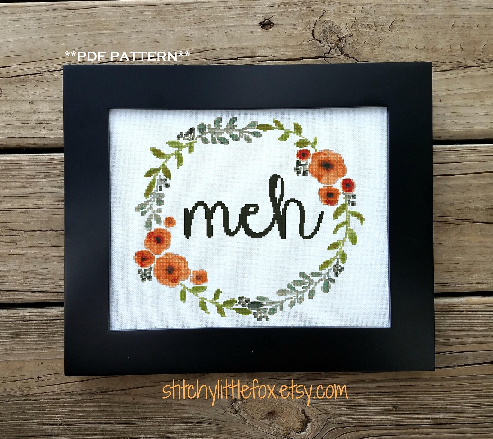Modern Cross Stitch Wreath Cross Stitch Pattern Meh Cross - Etsy