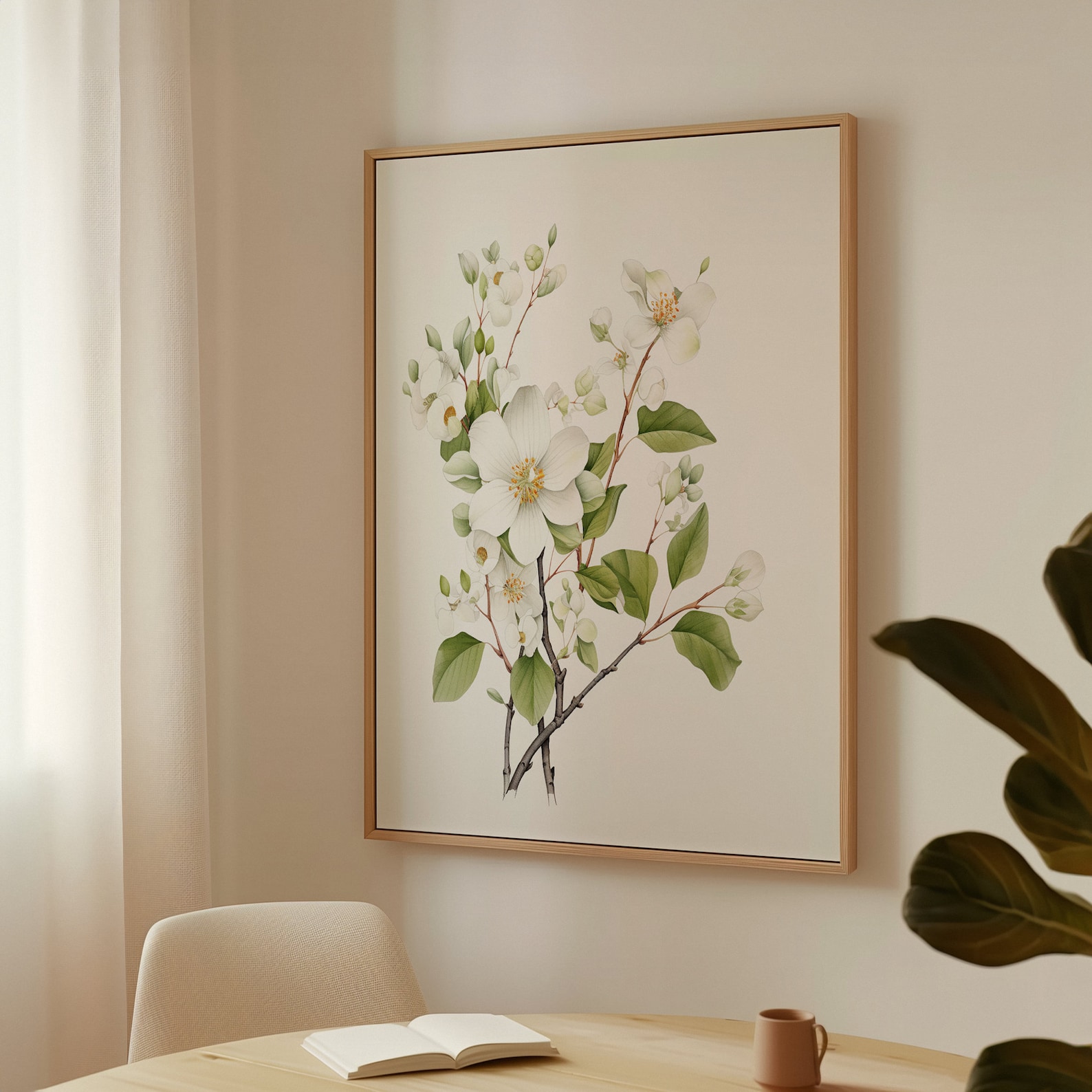 Vintage Botanical Illustration of White Flower elegant Floral Art ...
