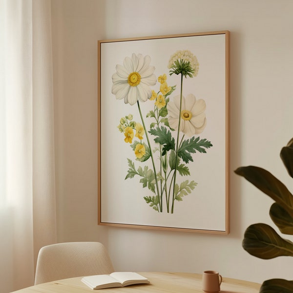 Vintage Botanical Illustration of Wildflowers elegant Floral Art ...