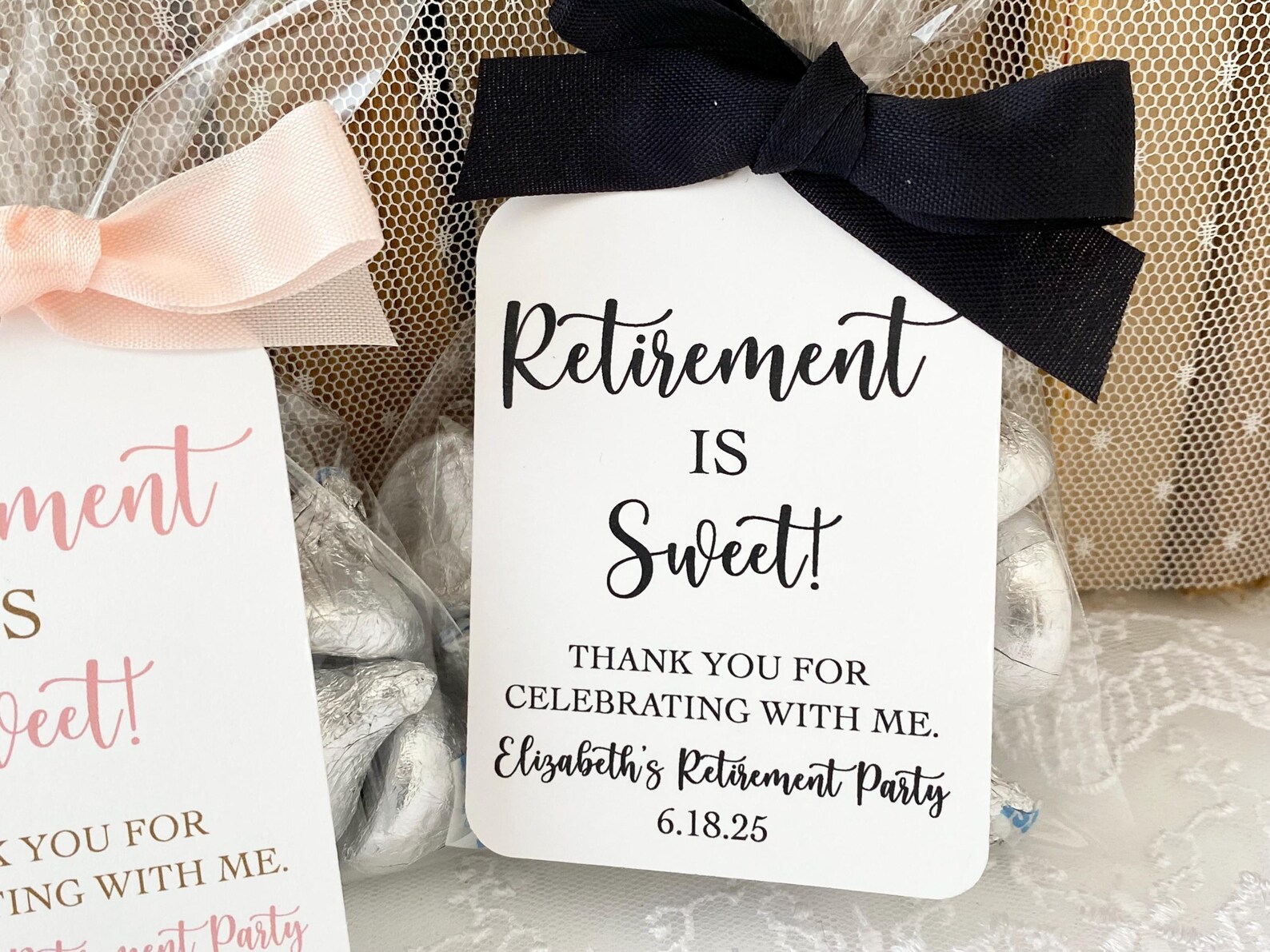 Retirement Favor Bags: Personalized Candy Treat, Ribbon Ties (DIY Kit ...