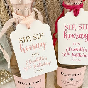Sip Sip Hooray Birthday Tags, Happy Birthday Wine Champagne Tags ...