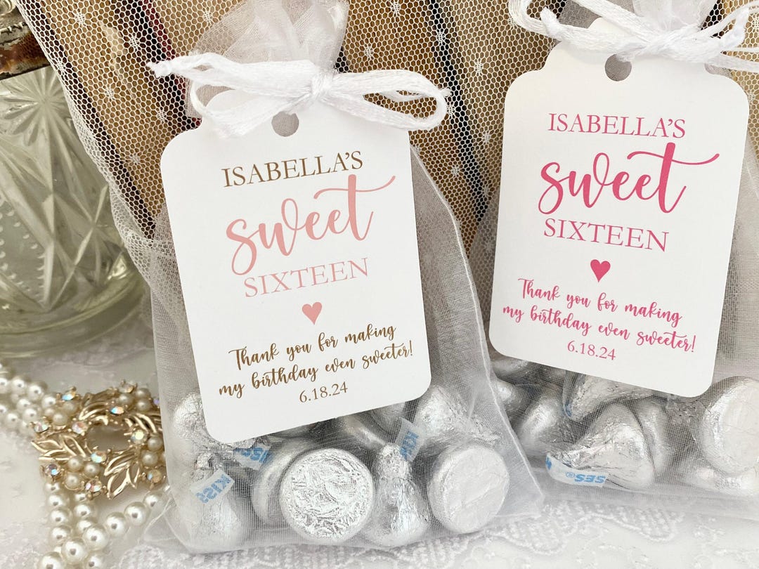 Sweet 16 Favor Bags: Personalized Thank You Tags & Organza Bags - Etsy