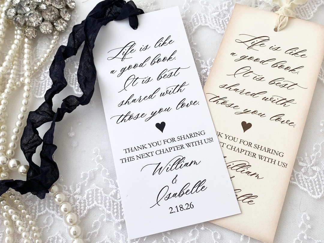 Custom Wedding Bookmark Favors, Literary Book Themed Favors ...
