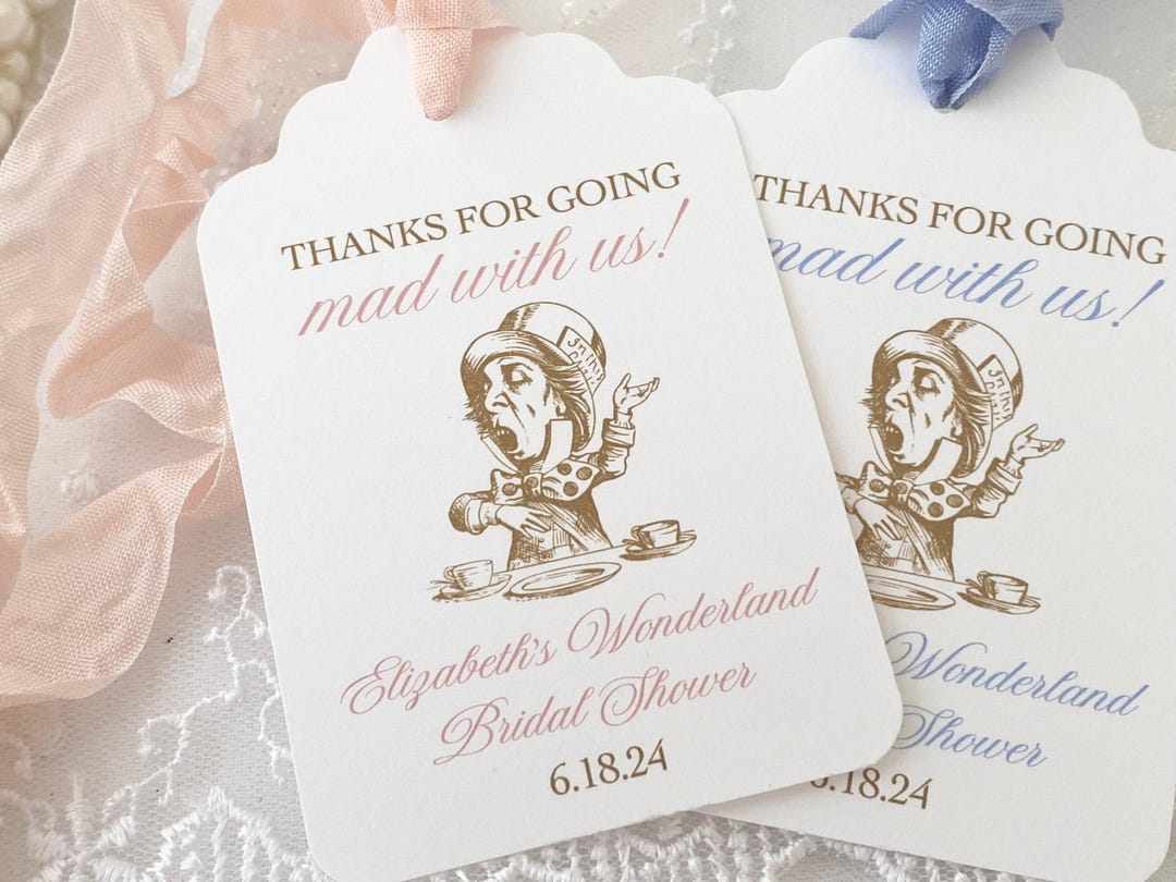 Printed Mad Hatter Favor Gift Tags, Alice in Wonderland Labels, Mad ...