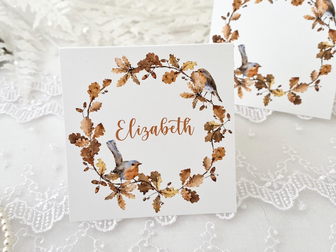 Fall Autumn Bird Fall Leaves Place Cards, Thanksgiving Dinner Family ...