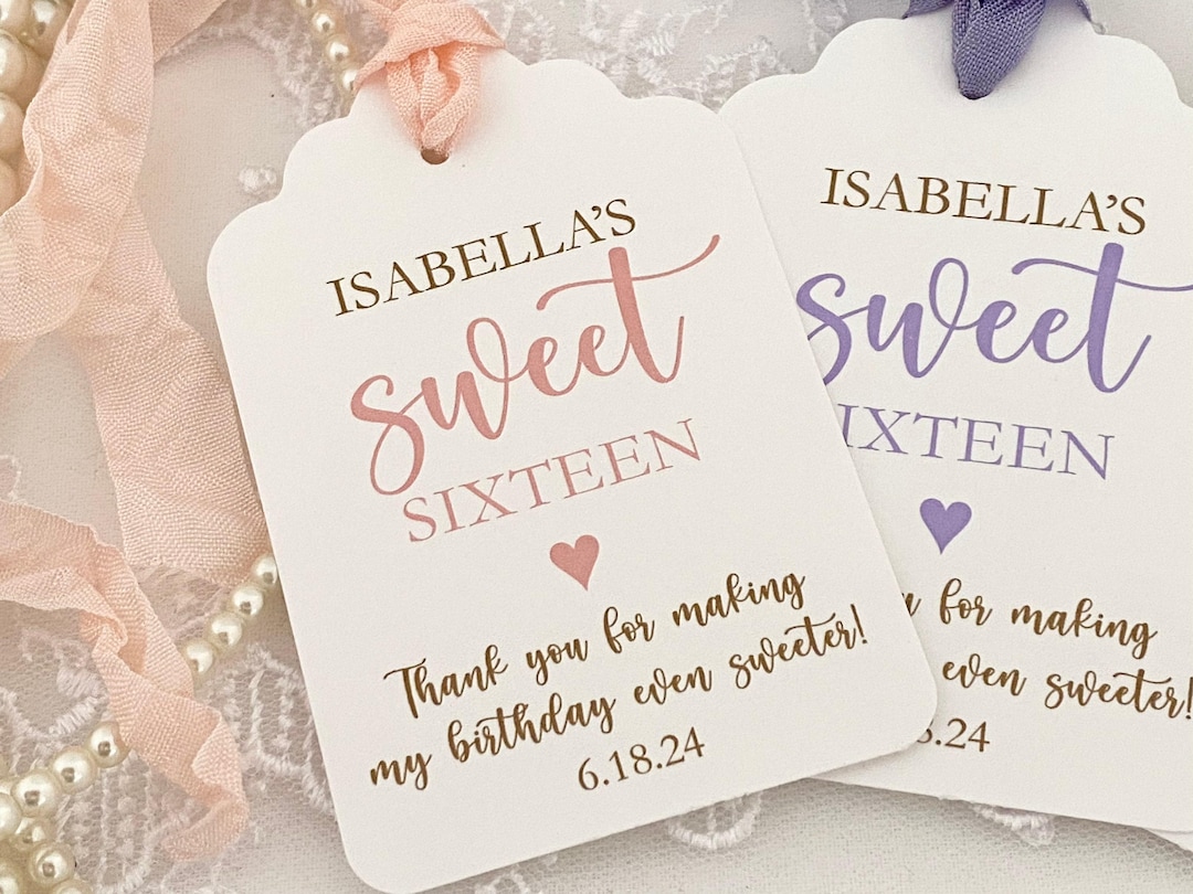 Personalized Sweet Sixteen Birthday Favor Tags With Ribbon - Etsy