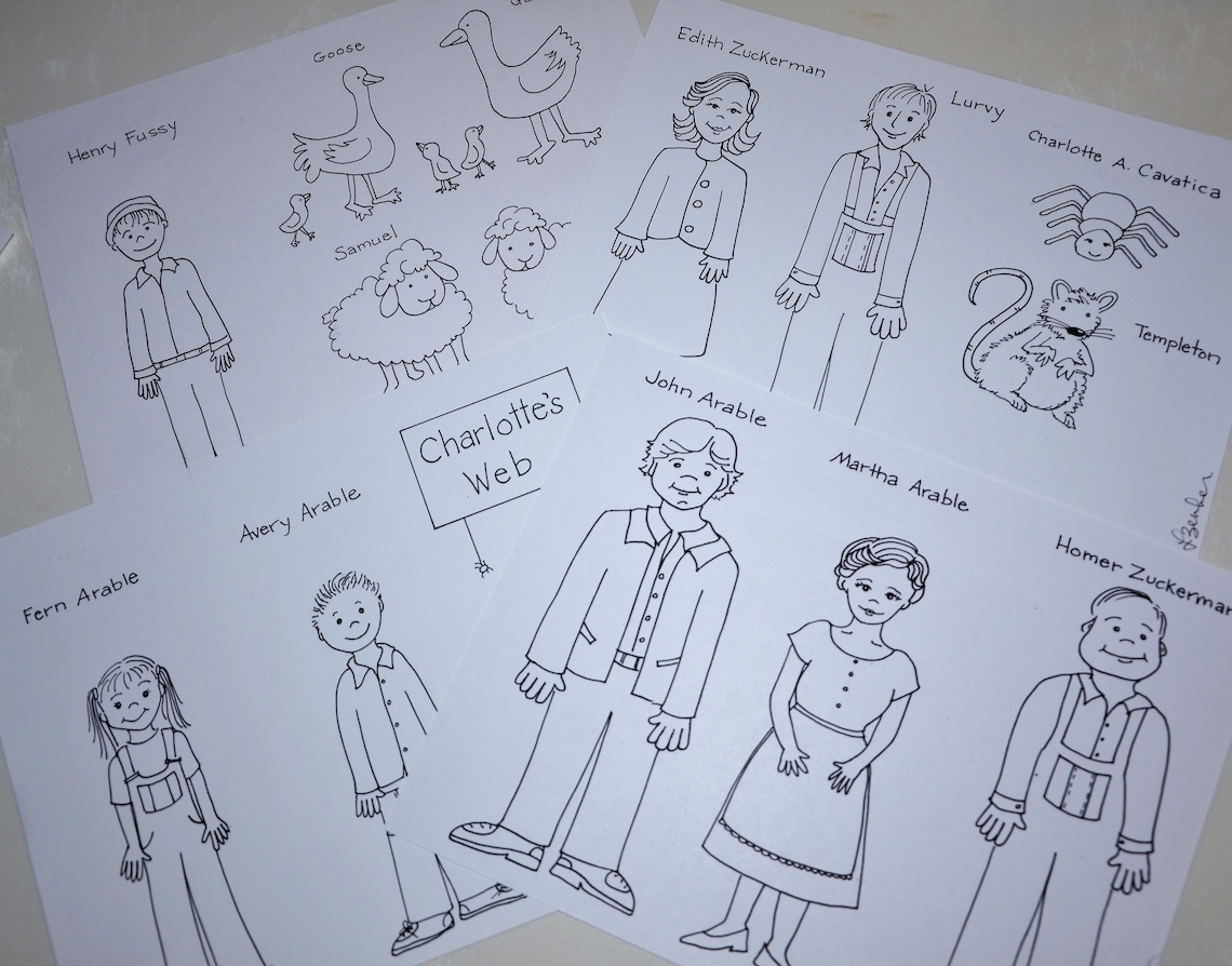 Charlotte's Web Character Paper Figures Outlines & Color Printable - Etsy
