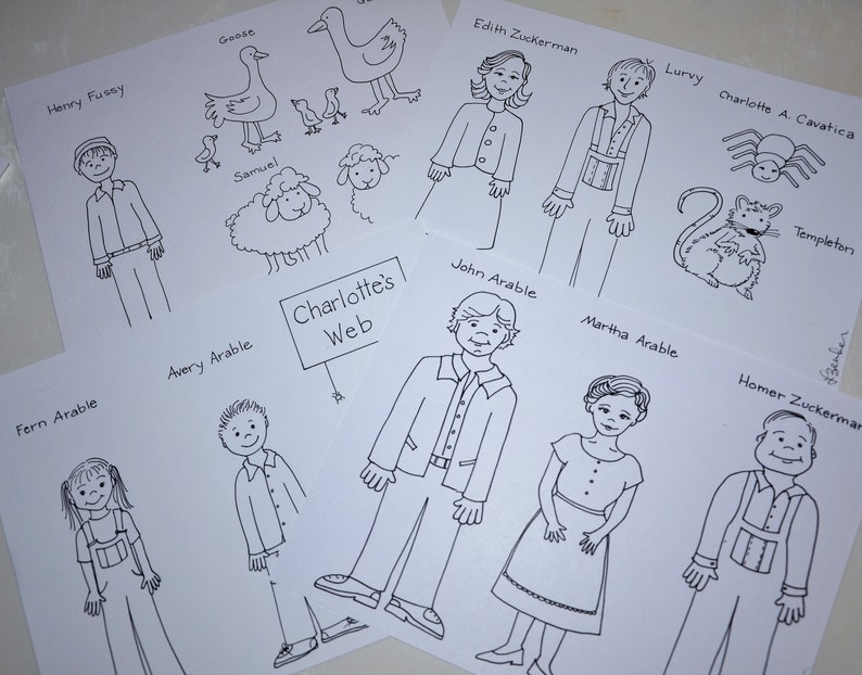 Charlottes Web Character Paper Figures Outlines And Color Etsy