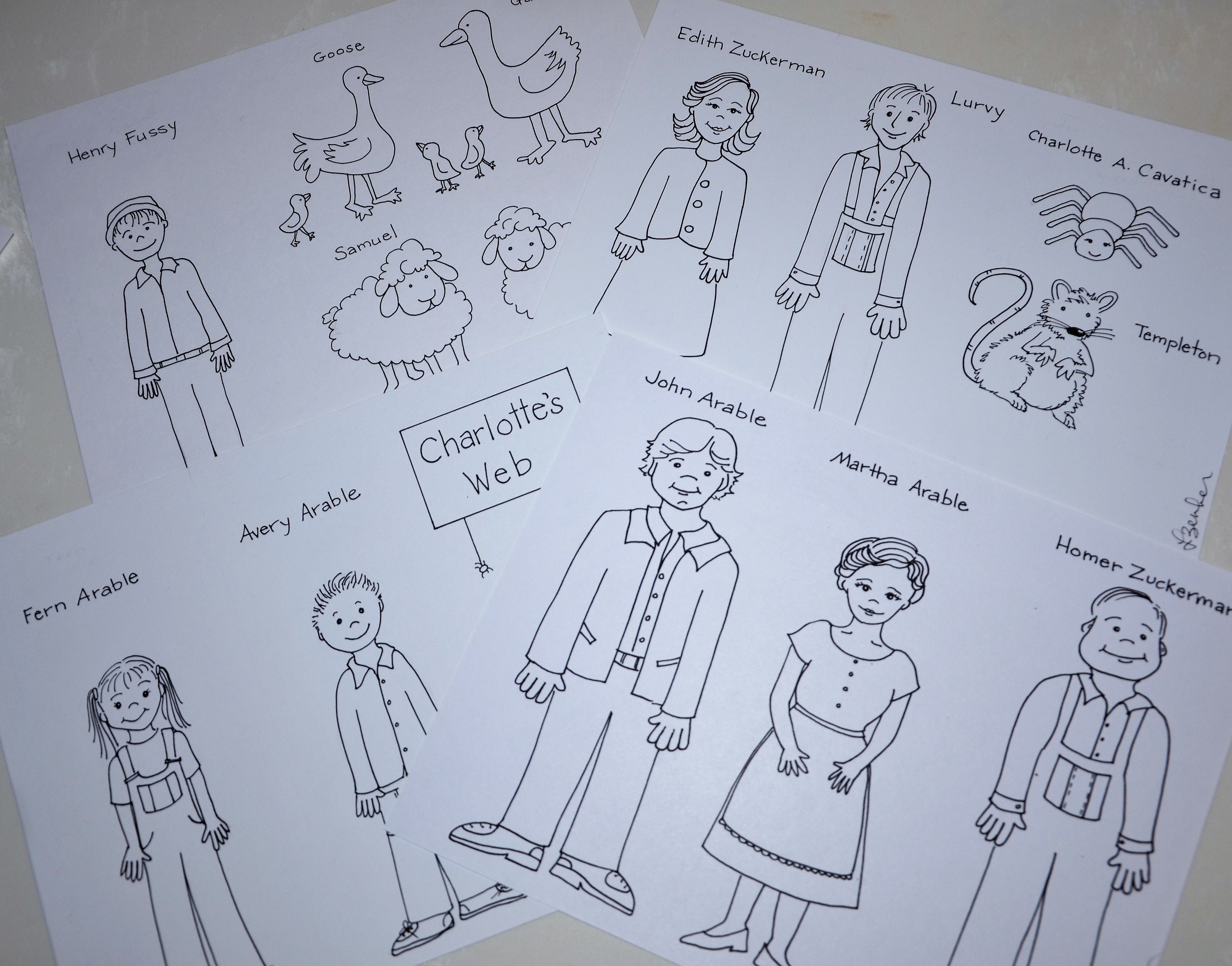 Charlottes Web Character Paper Figures Outlines And Color Printable