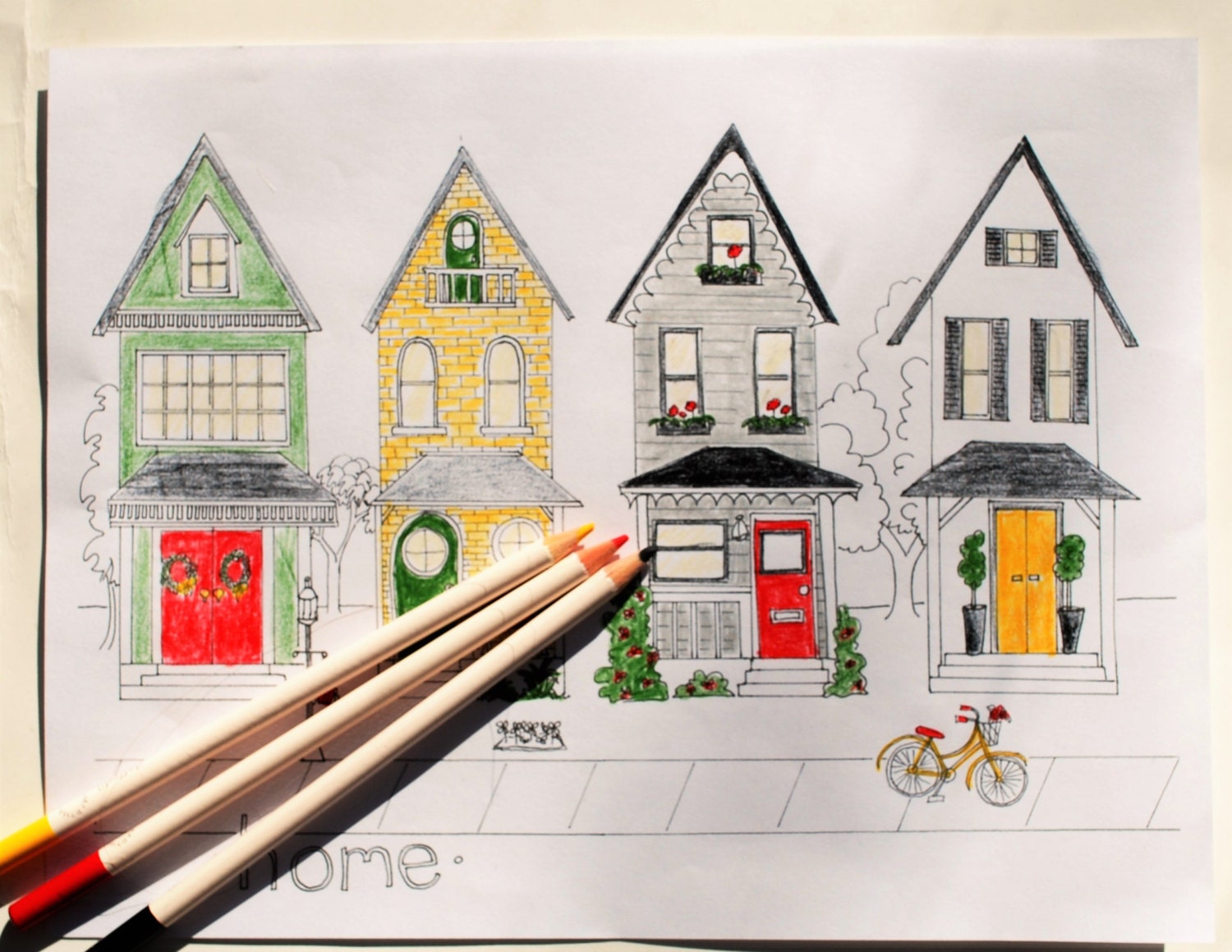 Home Sweet Home Row of Houses Coloring Page - Printable Neighborhood - Etsy