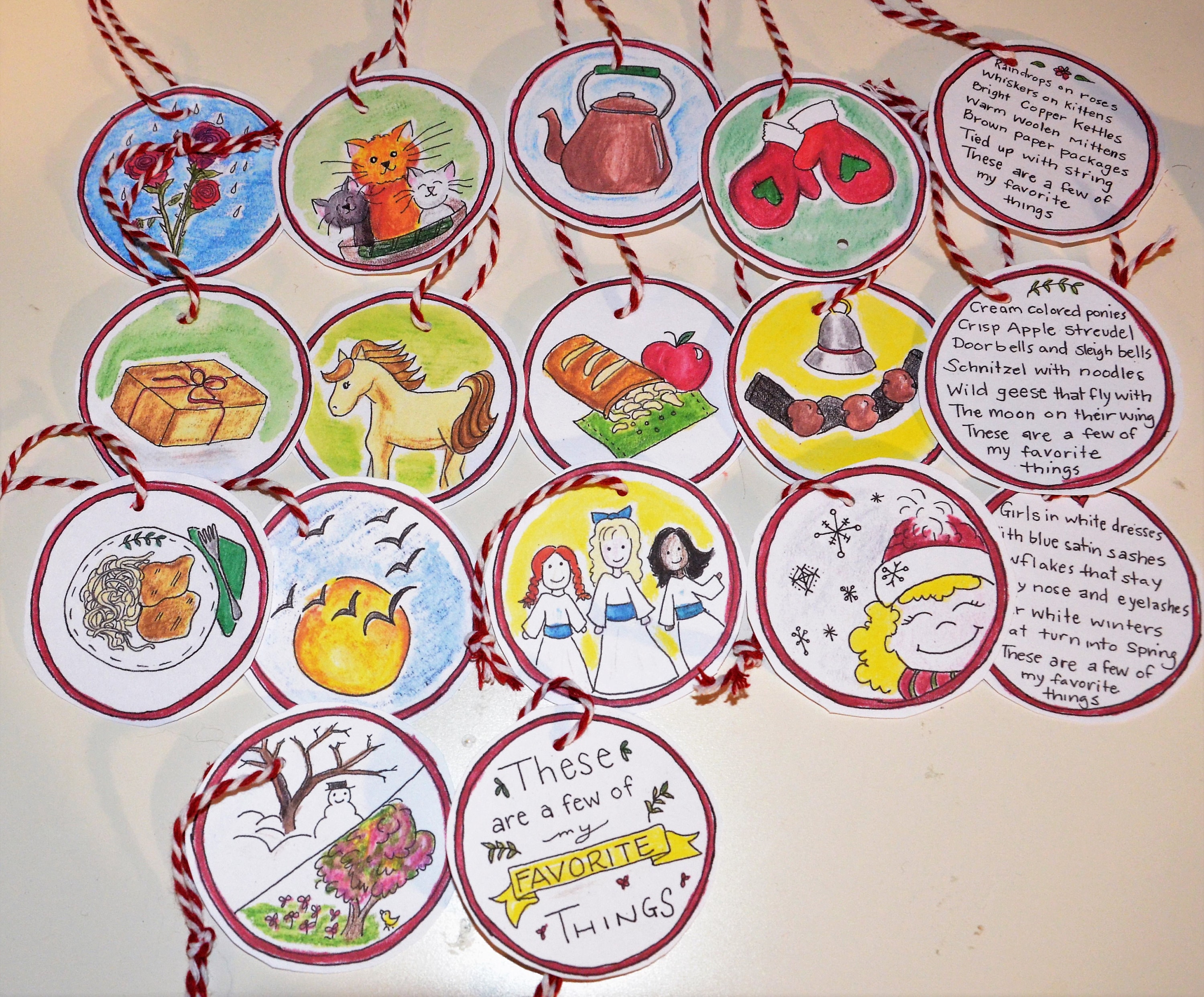 My Favorite Things Song Sound of Music Printable Ornaments Coloring ...