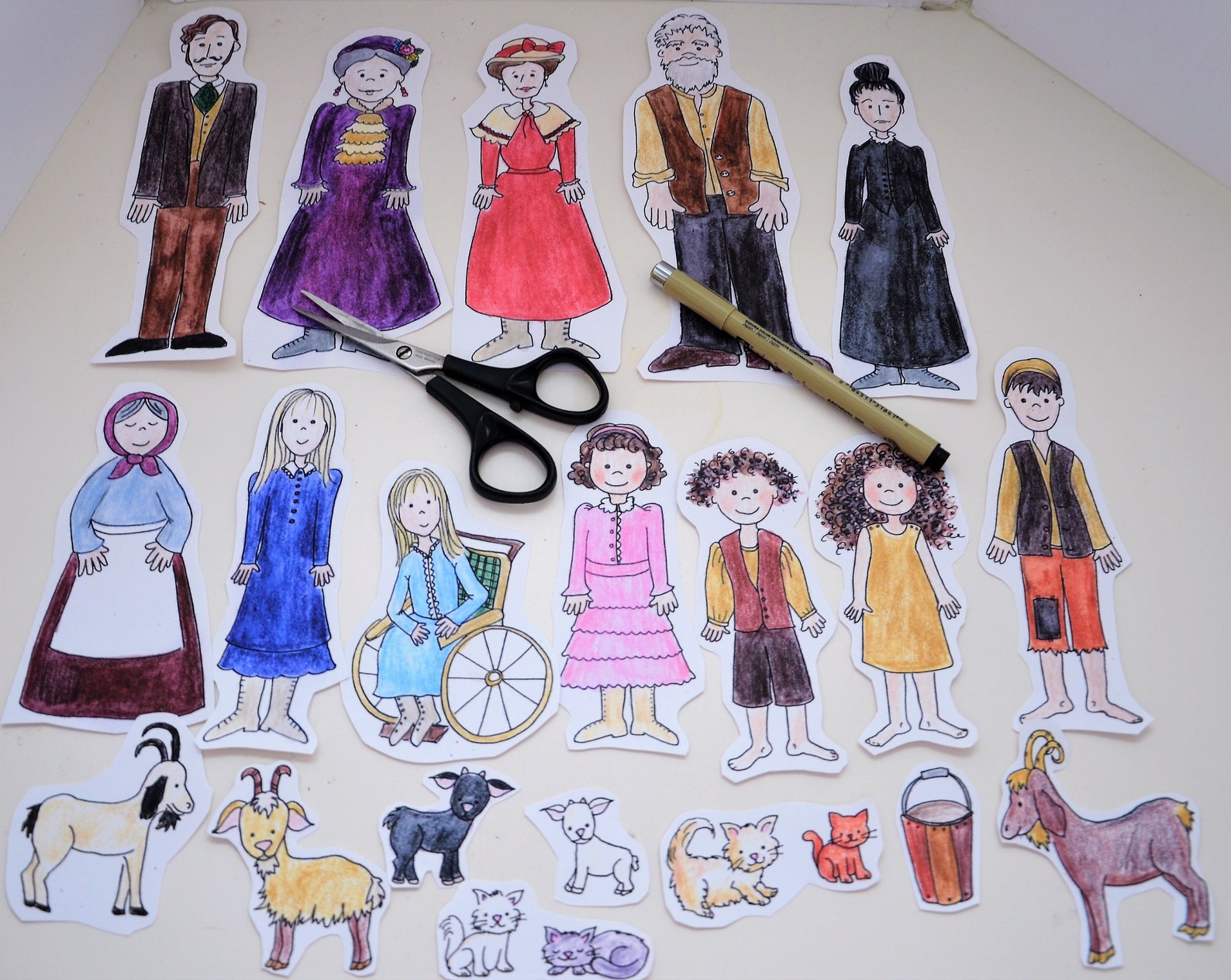 HEIDI Paper Dolls Characters in COLOUR OUTLINES Printable - Etsy
