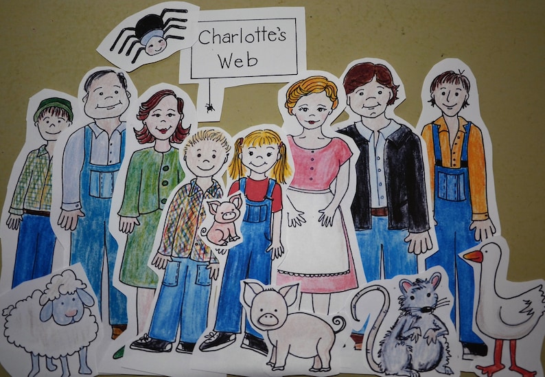 Charlottes Web Character Paper Figures Outlines And Color Etsy