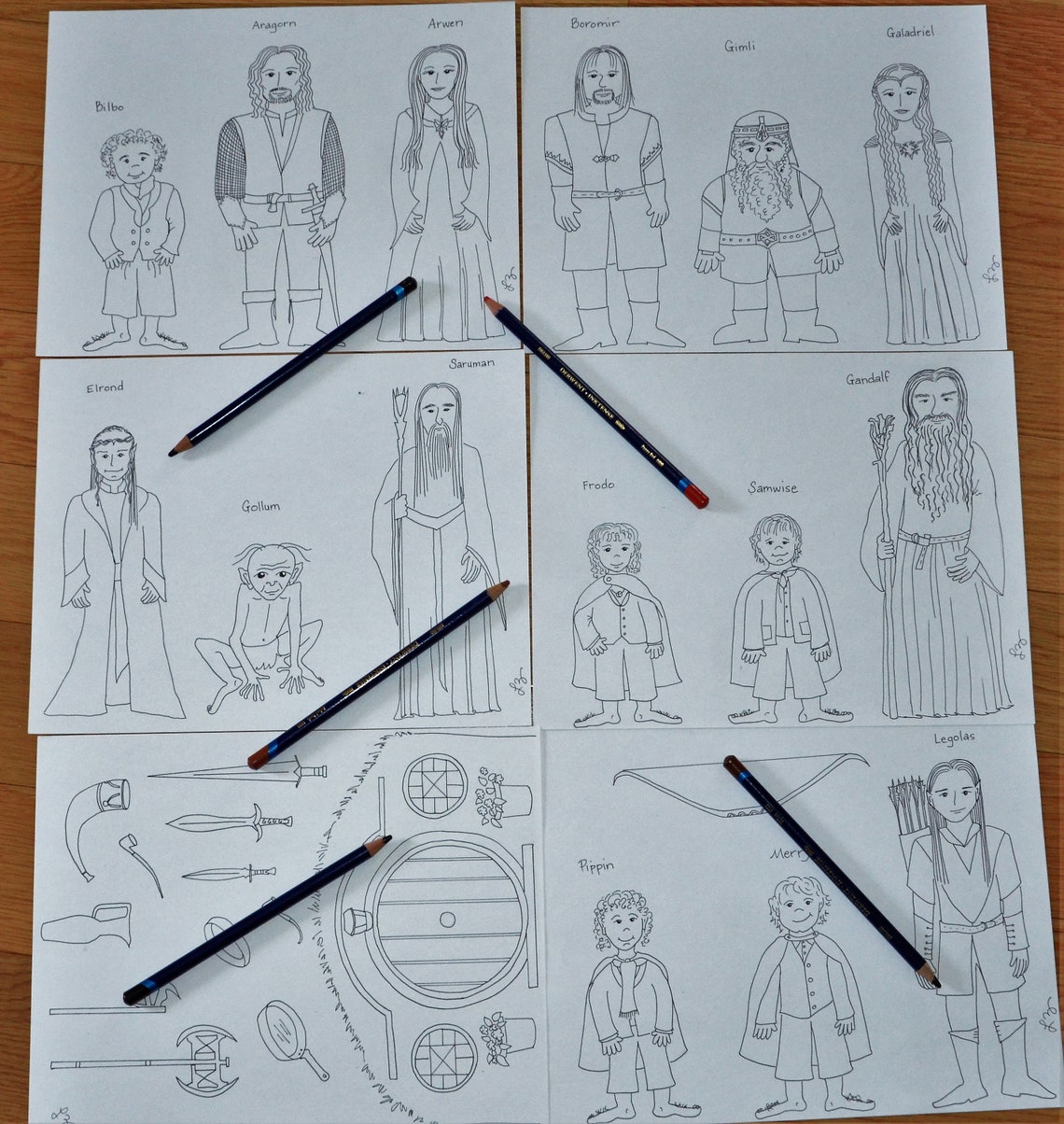 Lord of the Rings Outlines to Color Printable Character Set | Etsy