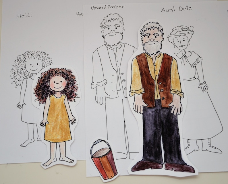 HEIDI Paper Dolls Characters in COLOUR OUTLINES Printable - Etsy