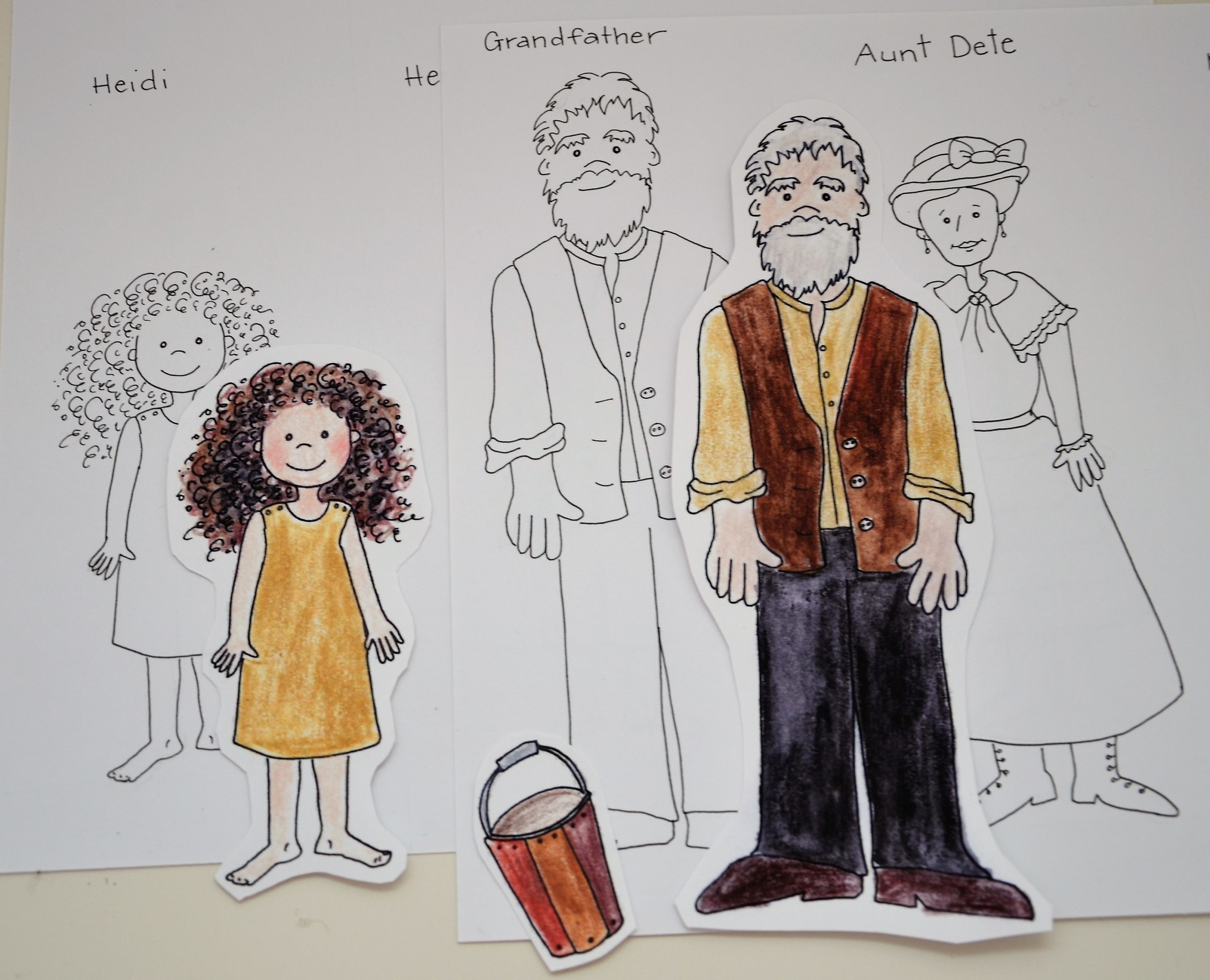 HEIDI Paper Dolls Characters in COLOUR OUTLINES Printable - Etsy