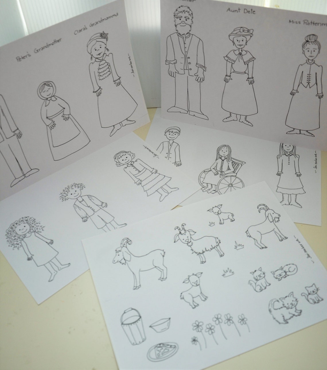 HEIDI Paper Dolls Characters in COLOUR OUTLINES Printable - Etsy