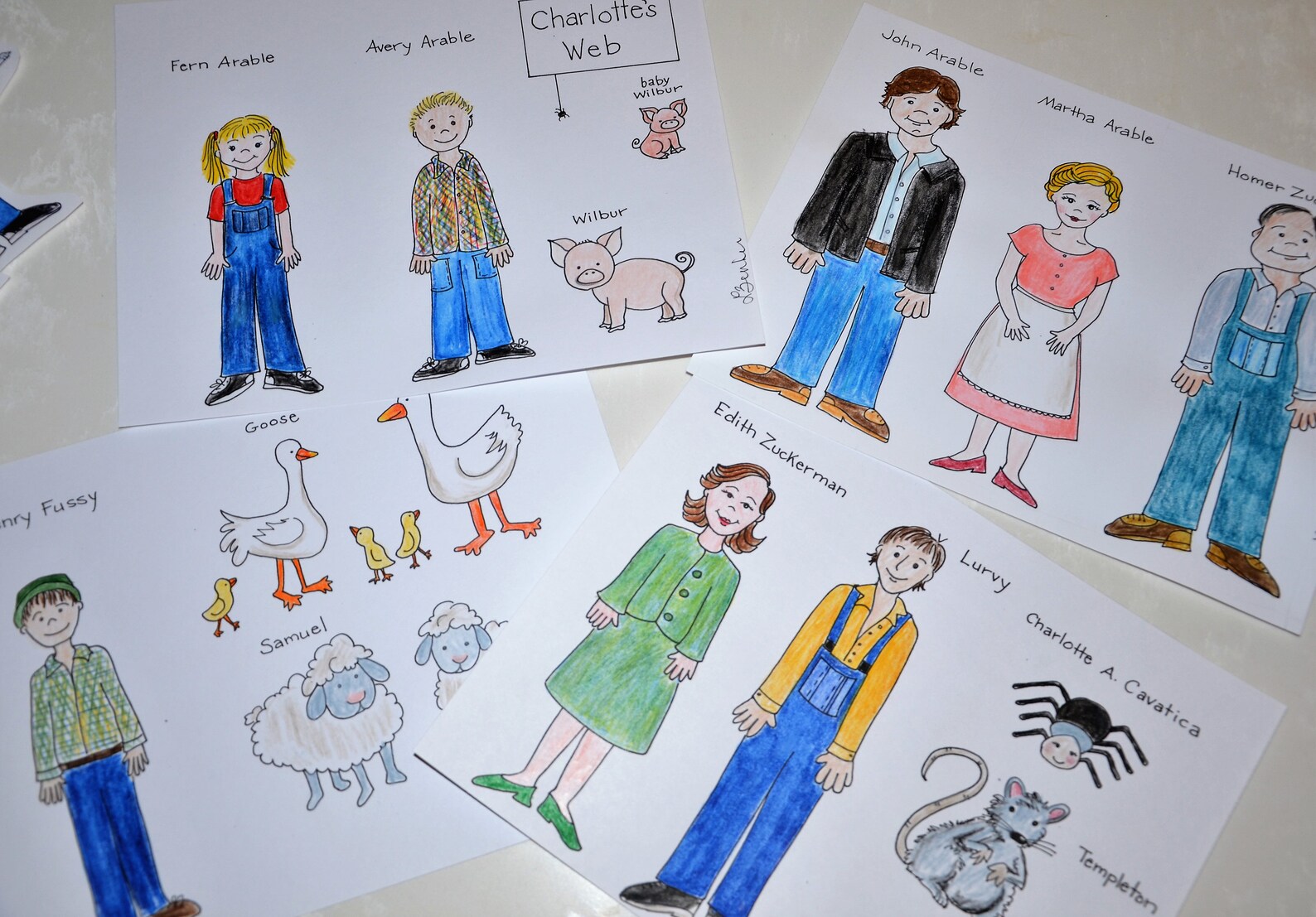 Charlotte's Web Character Paper Figures Outlines & Color Printable - Etsy