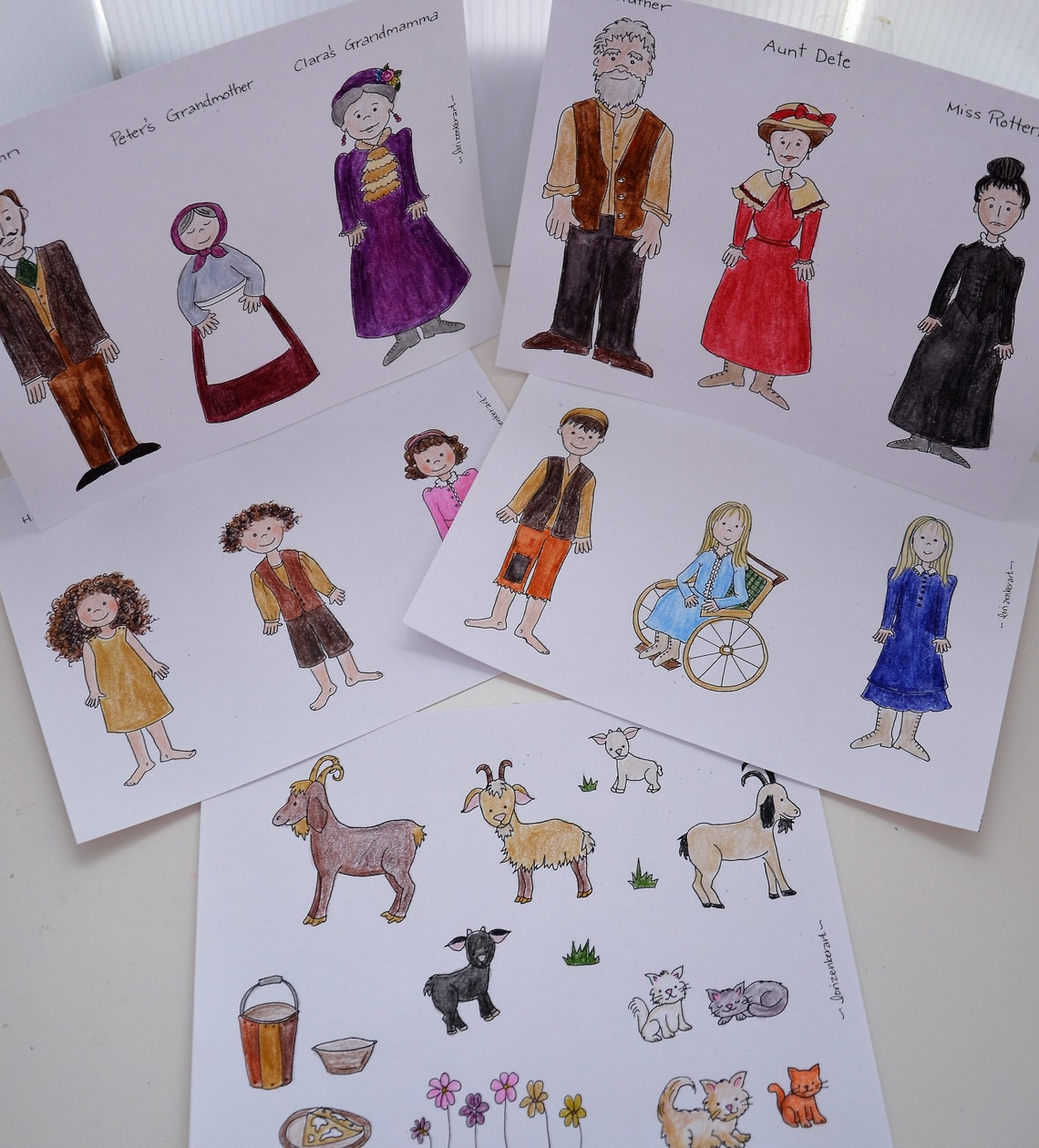 HEIDI Paper Dolls Characters in COLOUR OUTLINES Printable - Etsy