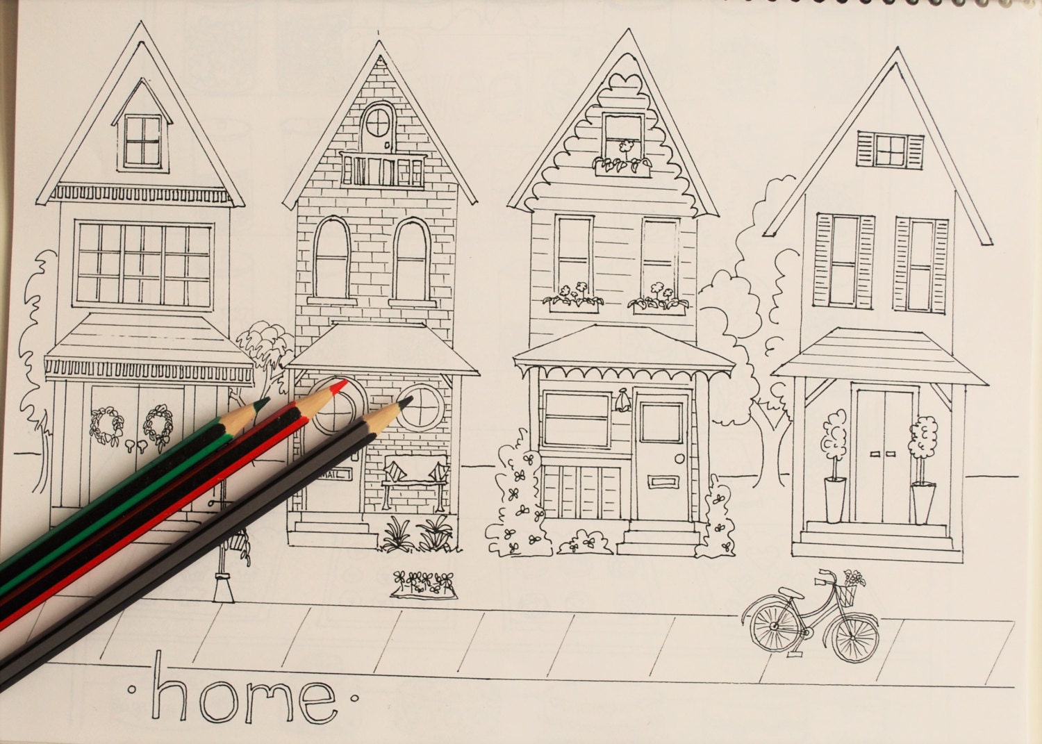 Home Sweet Home Row of Houses Coloring Page - Printable Neighborhood - Etsy
