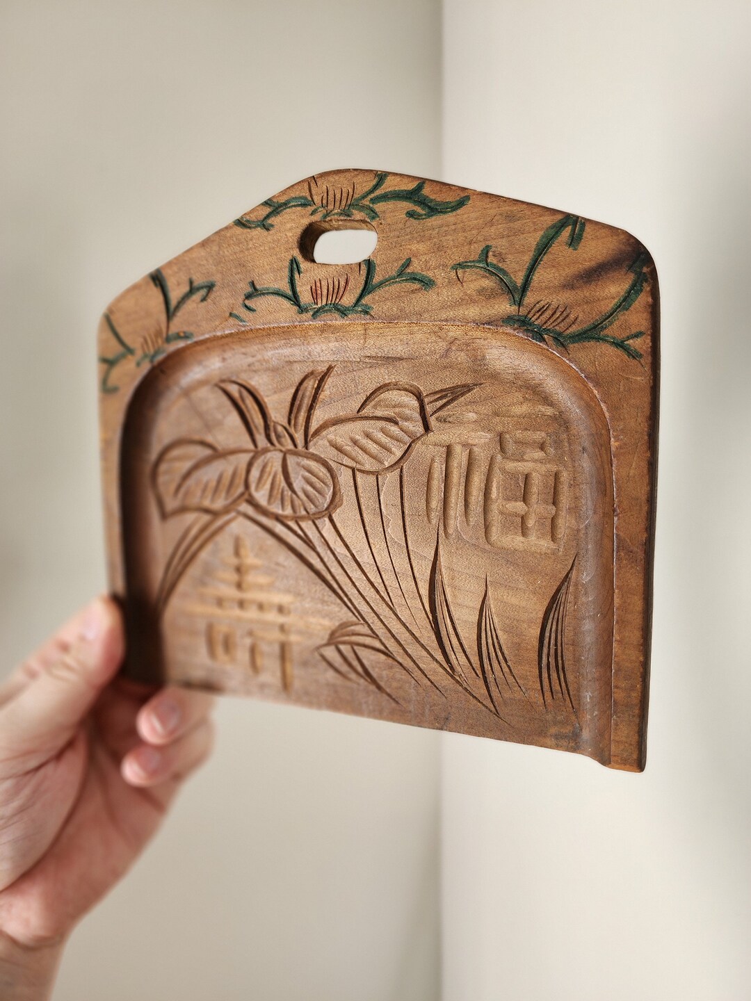 Vintage Decorative Wooden Crumb Butler/dust Pan With Floral and Asian ...