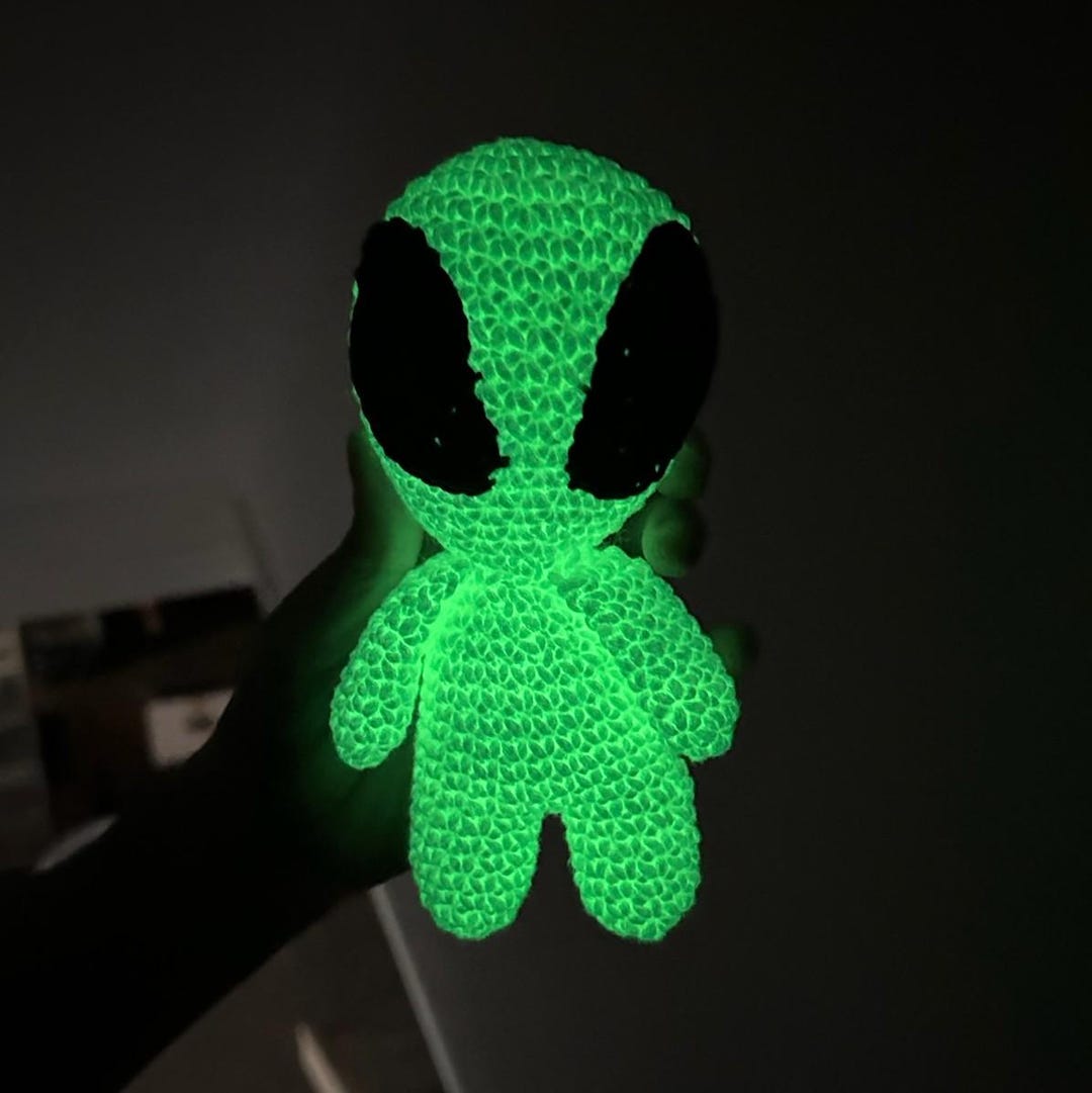 Handcrafted Glowing Alien Plushie – Neon Green Crochet Extraterrestrial ...
