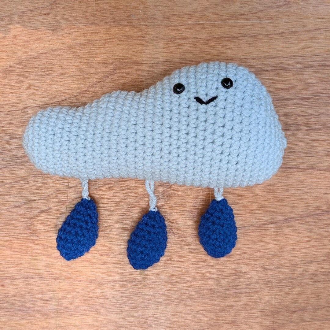 Handcrafted Crocheted and Stuffed Cloud With Raindrops - Etsy