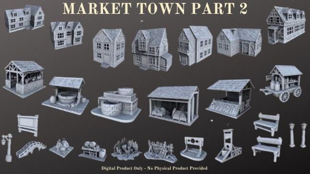 Medieval Market Town Part 2 STL Bundle – Printable 28mm Fantasy Village ...