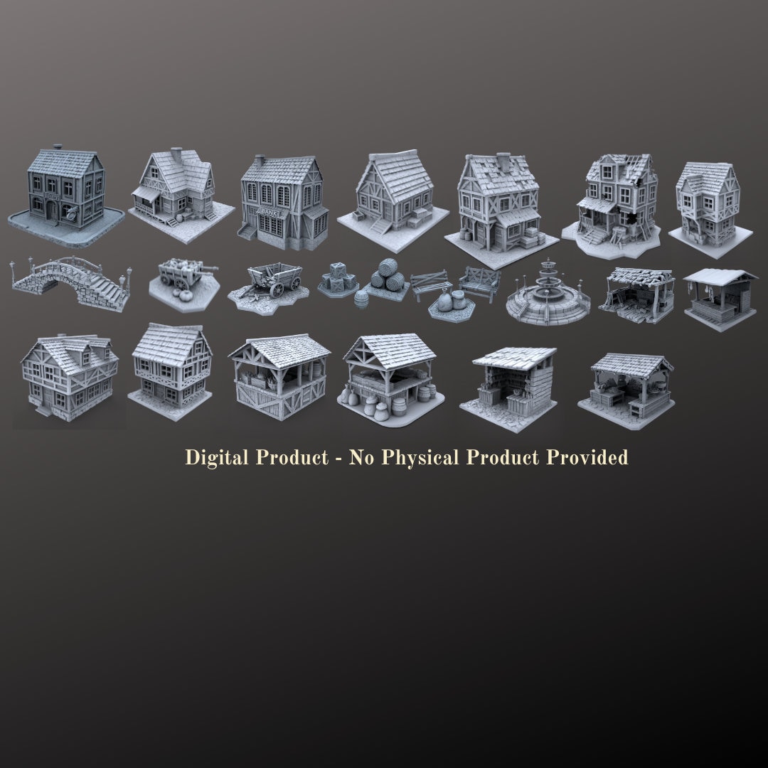 Medieval Market Town Terrain Bundle – Fantasy Village Buildings & Shops | STL Files for 3D ...