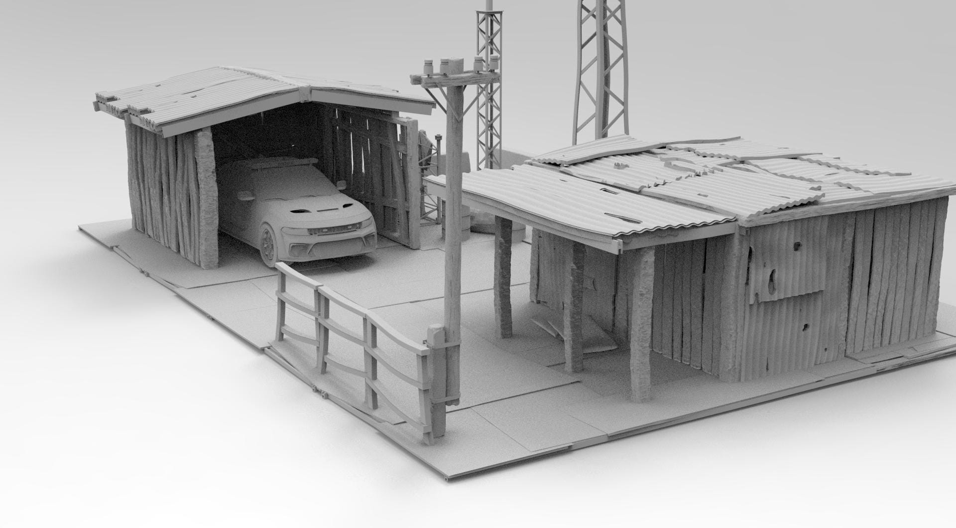 Post-apocalyptic STL Terrain – 28mm Shanty Buildings, Vehicles & Roads ...