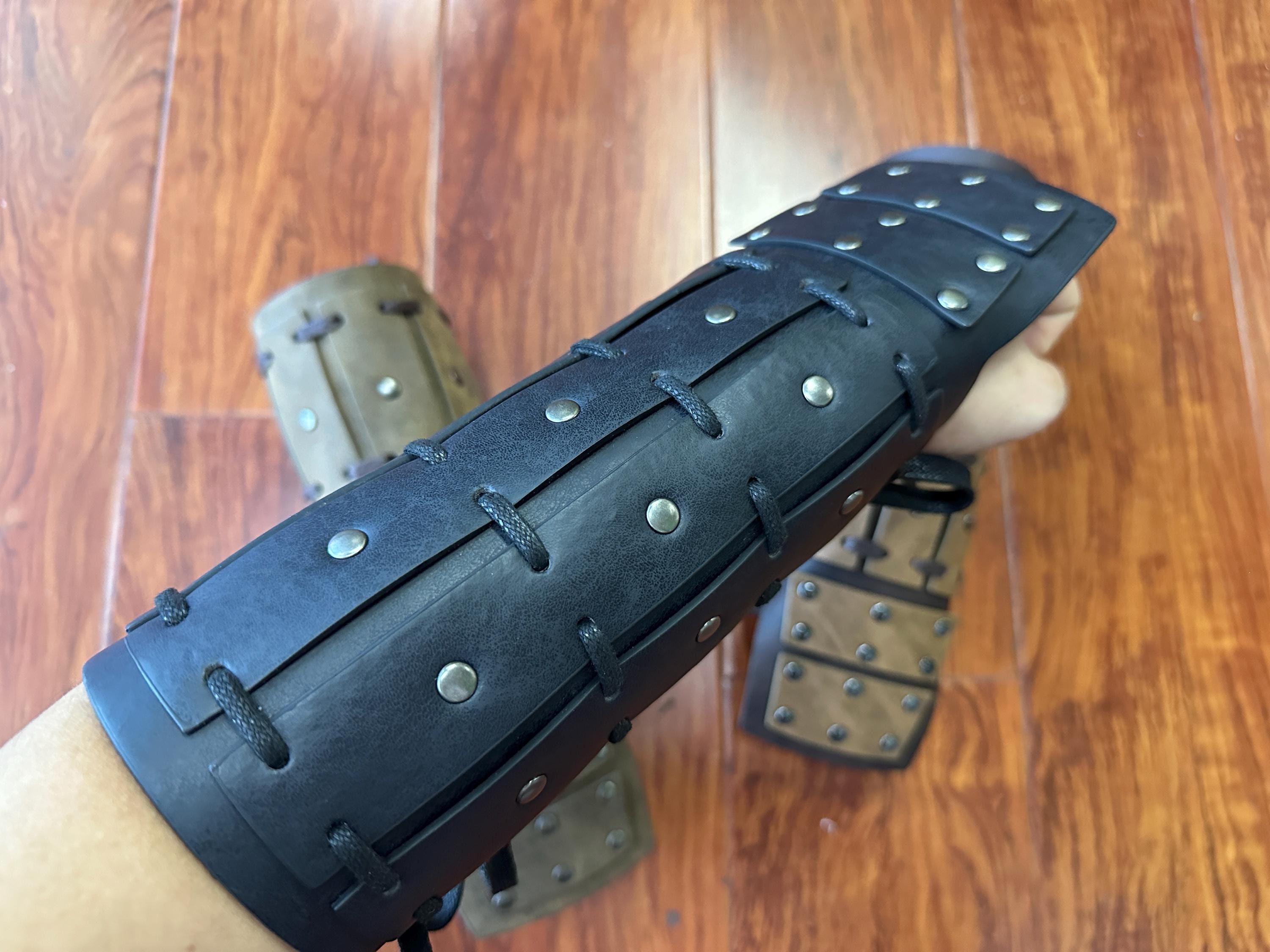 Medieval Viking Bracers Armor, Set of 2 Short Bracelet, Vegan Leather ...